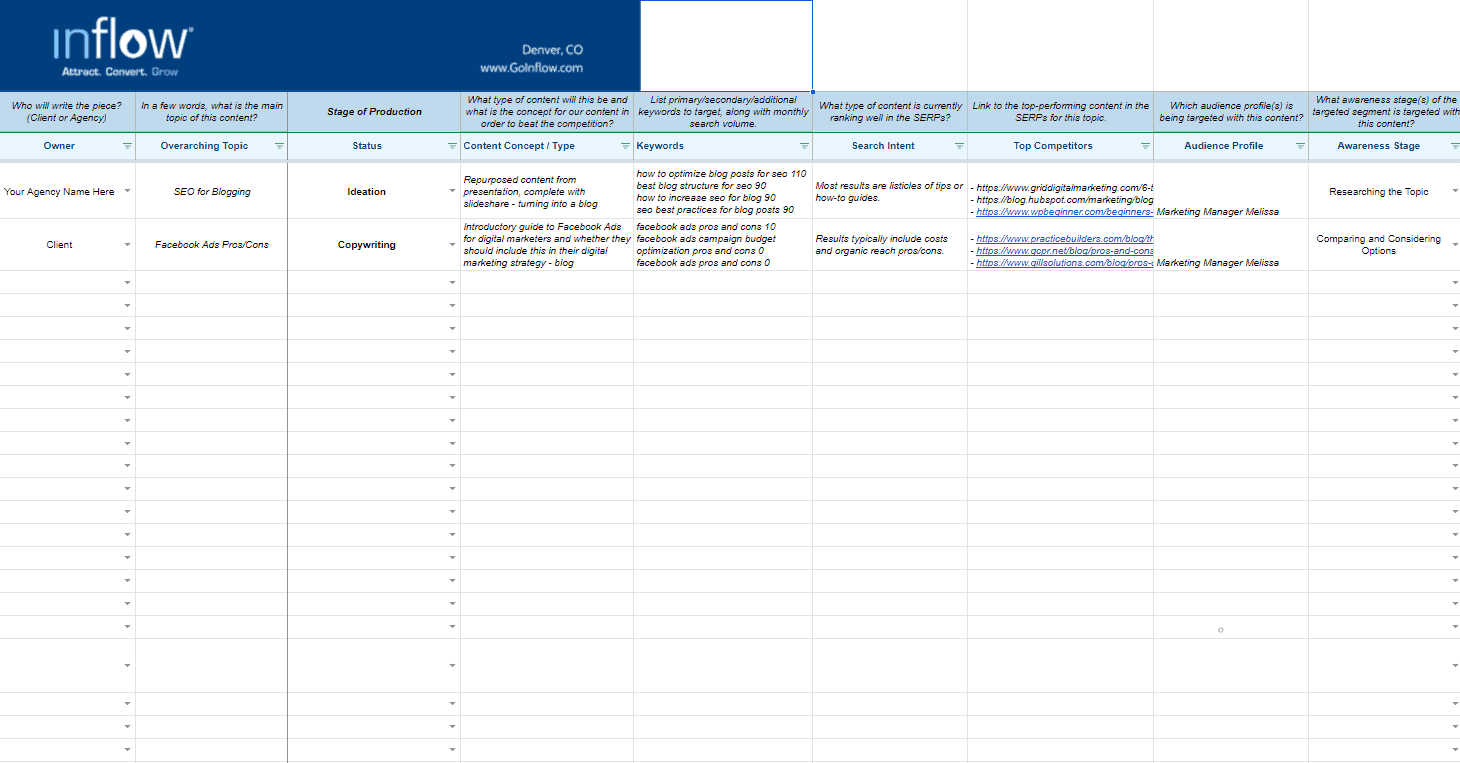 SEO Content Planning - Free Content Calendar Template | Inflow